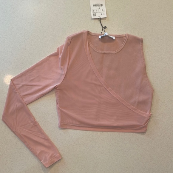Zara | Tops | Zara Pink Crop Top With Mesh | Poshmark